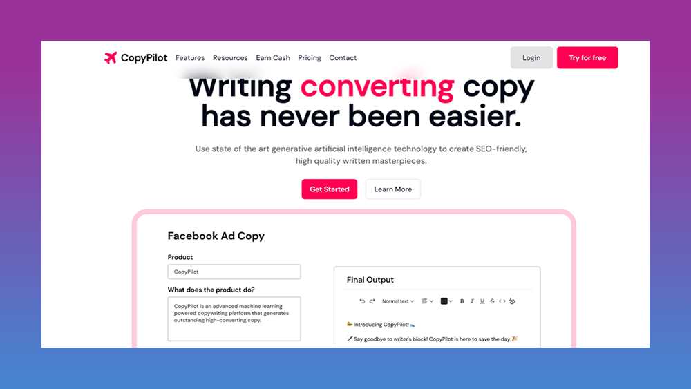 CopyPilot IA Copywriting | Futurepedia