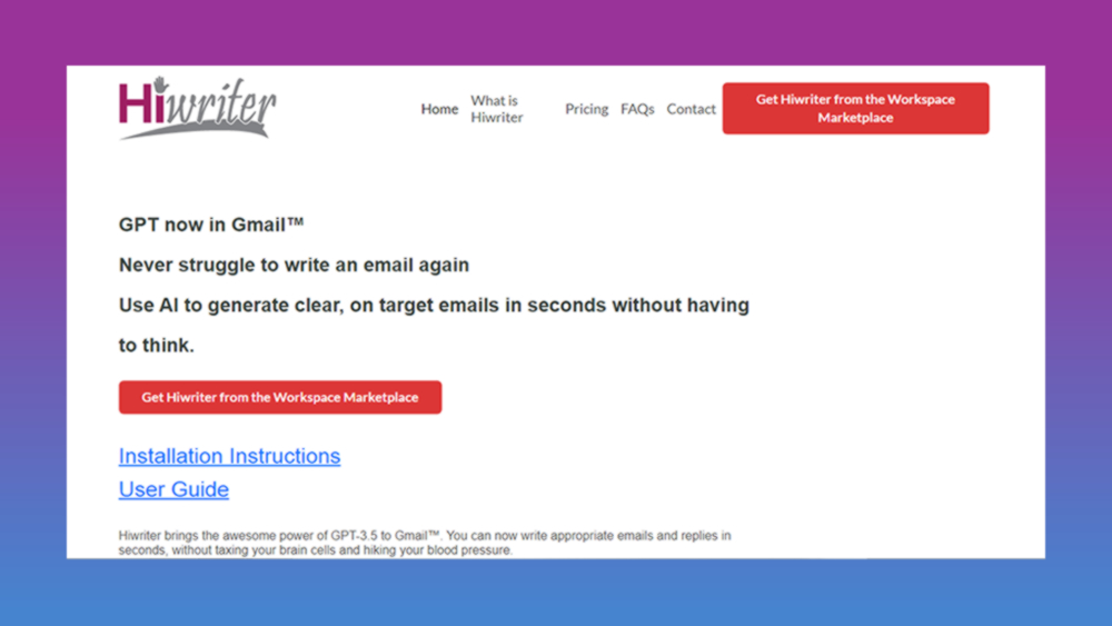 Hiwriter GPT for Gmail | Futurepedia